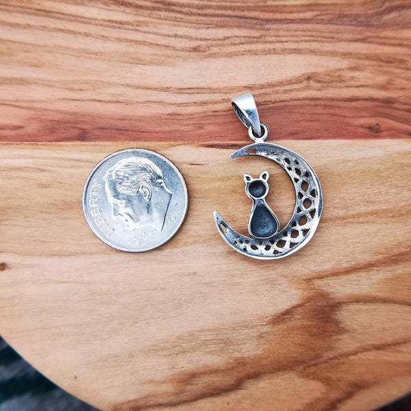 Sterling Silver Crescent Moon Cat Pendant – Celtic Weave Design ...